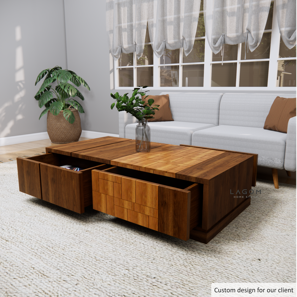 Meja Kopi dengan Laci | Kayu Jati | Panjang 140 cm | Unik | Minimalis ...