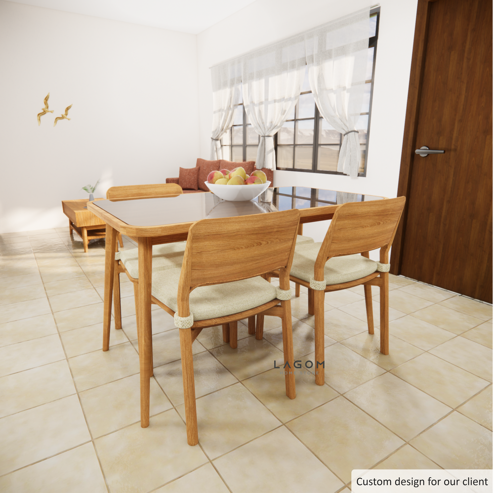 Set Meja Makan | Kayu Jati | Cushion | Panjang Meja 130 cm | Tinggi ...